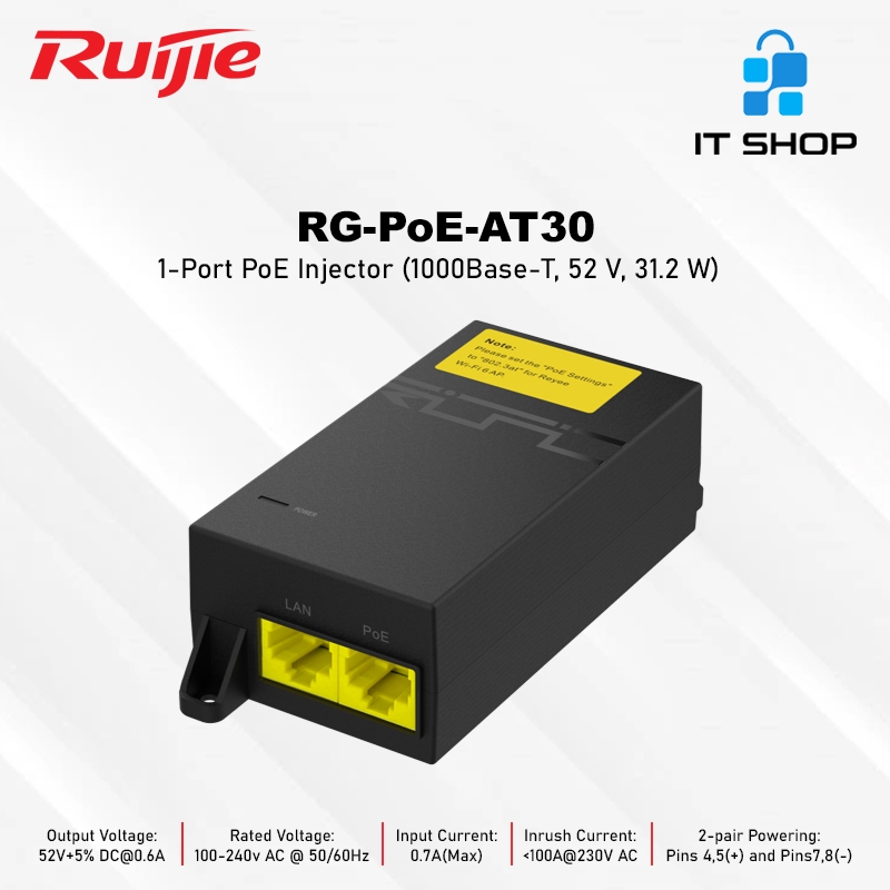 Jual RUIJIE RG-POE-AT30 1 Port PoE Injector (1000Base-T, 52 V, 31.2 W ...