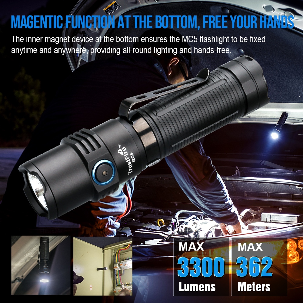 Jual Trustfire MC5 Senter LED Super Terang 3300Lumen EDC 21700 Senter Baterai dengan USB ...