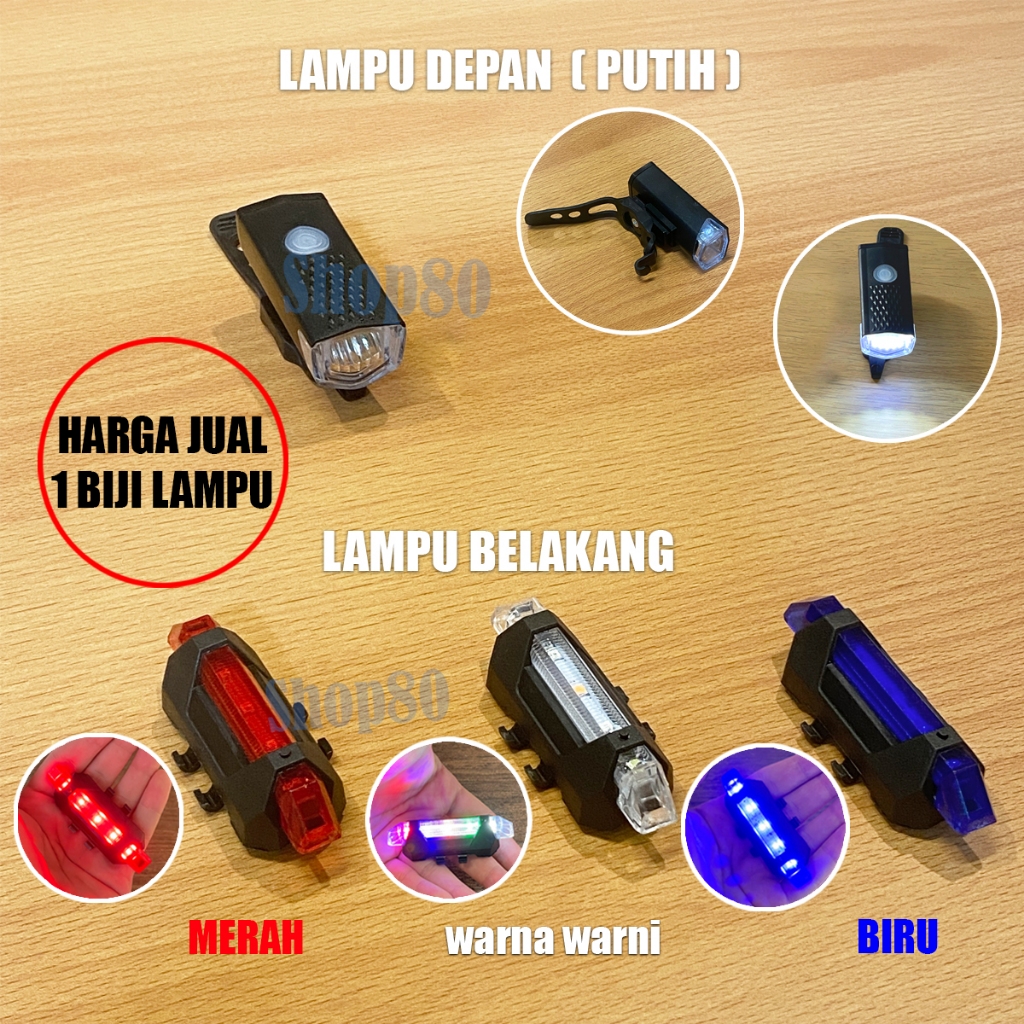 Jual Lampu Sepeda LED Depan Putih Belakang Biru Merah Multi Warna ...