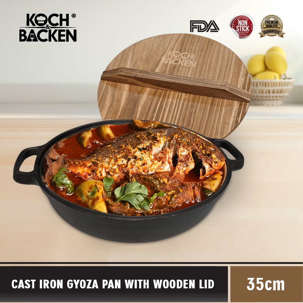 Jual KOCH&BACKEN Cast Iron Gyoza Pan with Wooden Lid - Sukiyaki Hotpot ...