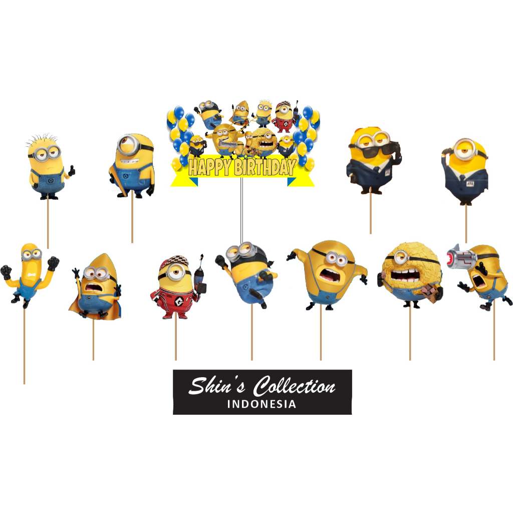 Jual Cake topper Despicable me Minion Mega Minion isi 12 pcs | Shopee ...
