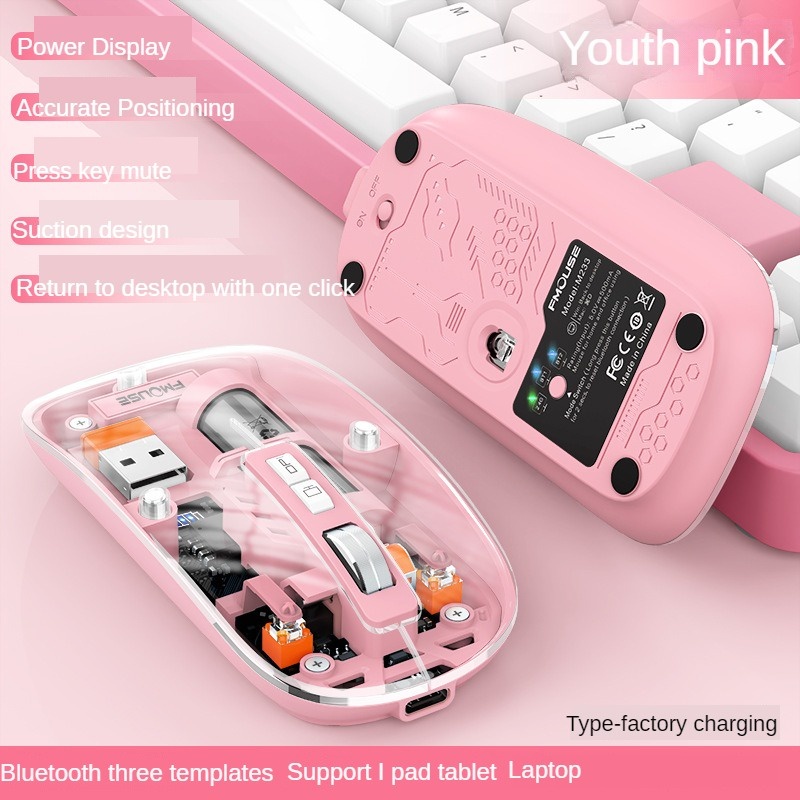 Jual Mouse Wireless Transparent Magnetic 2 In 1 Silent Click Mode 2.4G ...