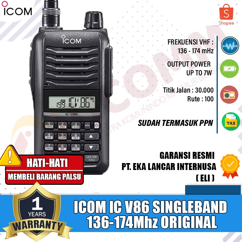 Jual ICOM Ic V86 V 86 Singleband VHF 136-174Mhz HT Icom v86 v-86 Up To 7Watt Ht Icom Original ...