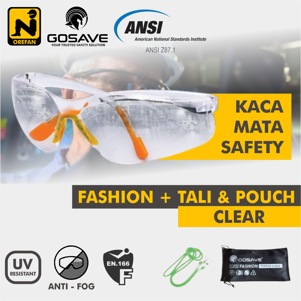 Jual KACAMATA SAFETY APD K3 FASHION CLEAR DAN HITAM GERINDA LAS GOSAVE ...