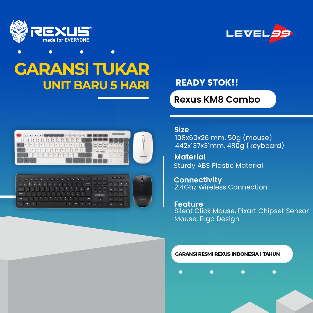 Jual Rexus Keyboard Mouse Wireless Km8 Combo | Shopee Indonesia
