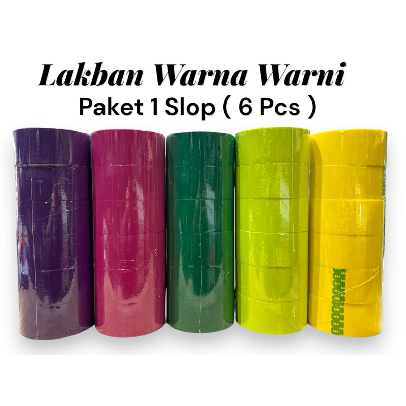 Jual [ PAKET 1 SLOP ISI 6 PCS ] LAKBAN WARNA WARNI 45MM X 90Y OPP COLOR ...