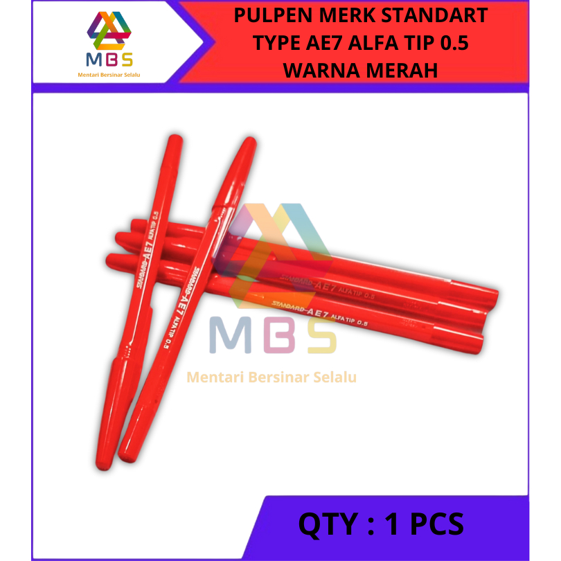 Jual PULPEN MERAH MERK STANDART AE7 TIPE ALFA TIP O.5 BALLPOINT PEN ...