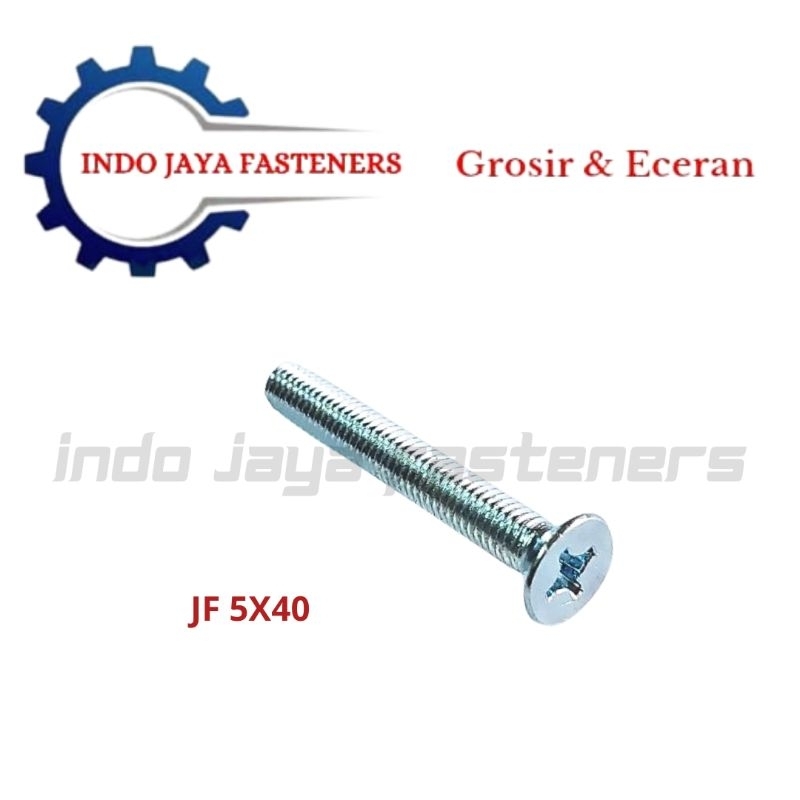 Jual JF 5x40 Baut Kepala Obeng + Rata Flat Head Galvanis M5 x 40 | Shopee Indonesia