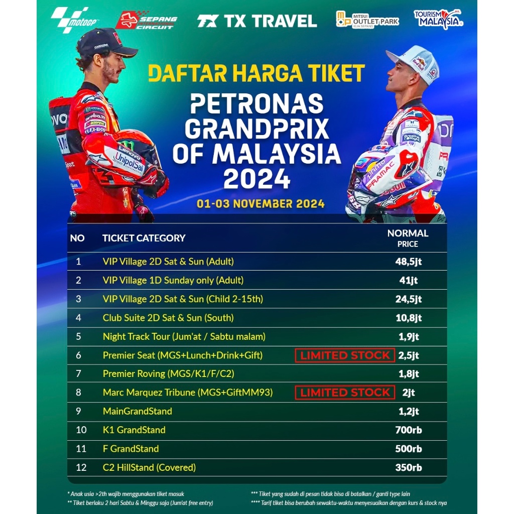 Jual Tiket MotoGP Sepang 2024 "F GrandStand" | Shopee Indonesia