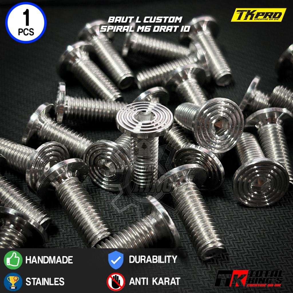 Jual BAUT L CUSTOM STAINLES SPIRAL SLIM DATAR M6 DRAT 10 | Shopee Indonesia