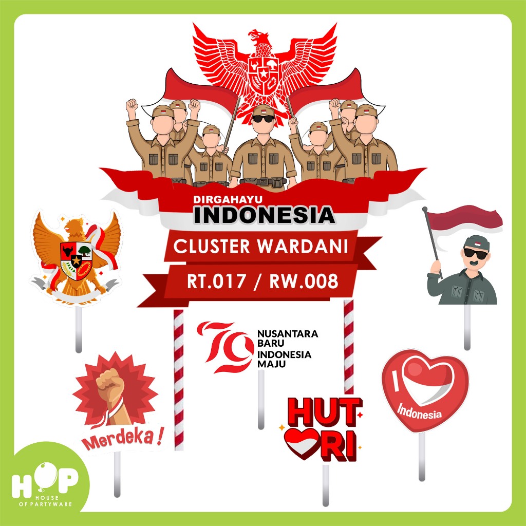 Jual RK Cake / Tumpeng Topper 17 AGUSTUS 2025 Custom Nama / HUT RI ke ...