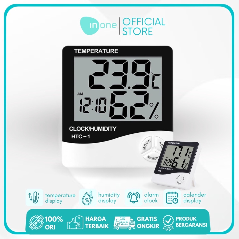 Jual KODE P19V INONE Jam Alarm Digital Termometer Hygrometer HTC1 Suhu ...