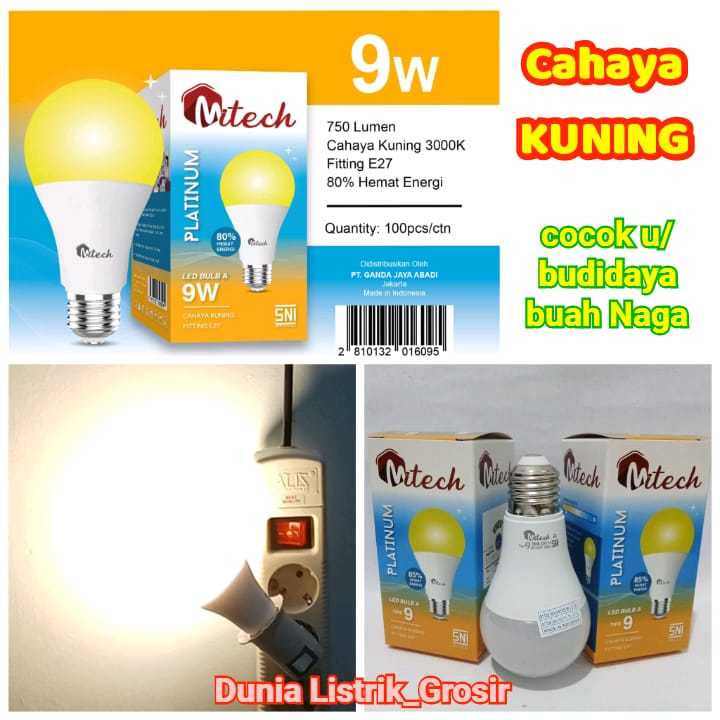 Jual Warm White / Kuning Lampu Led MiTech Bohlam A Bulb 9w 9 Watt ...