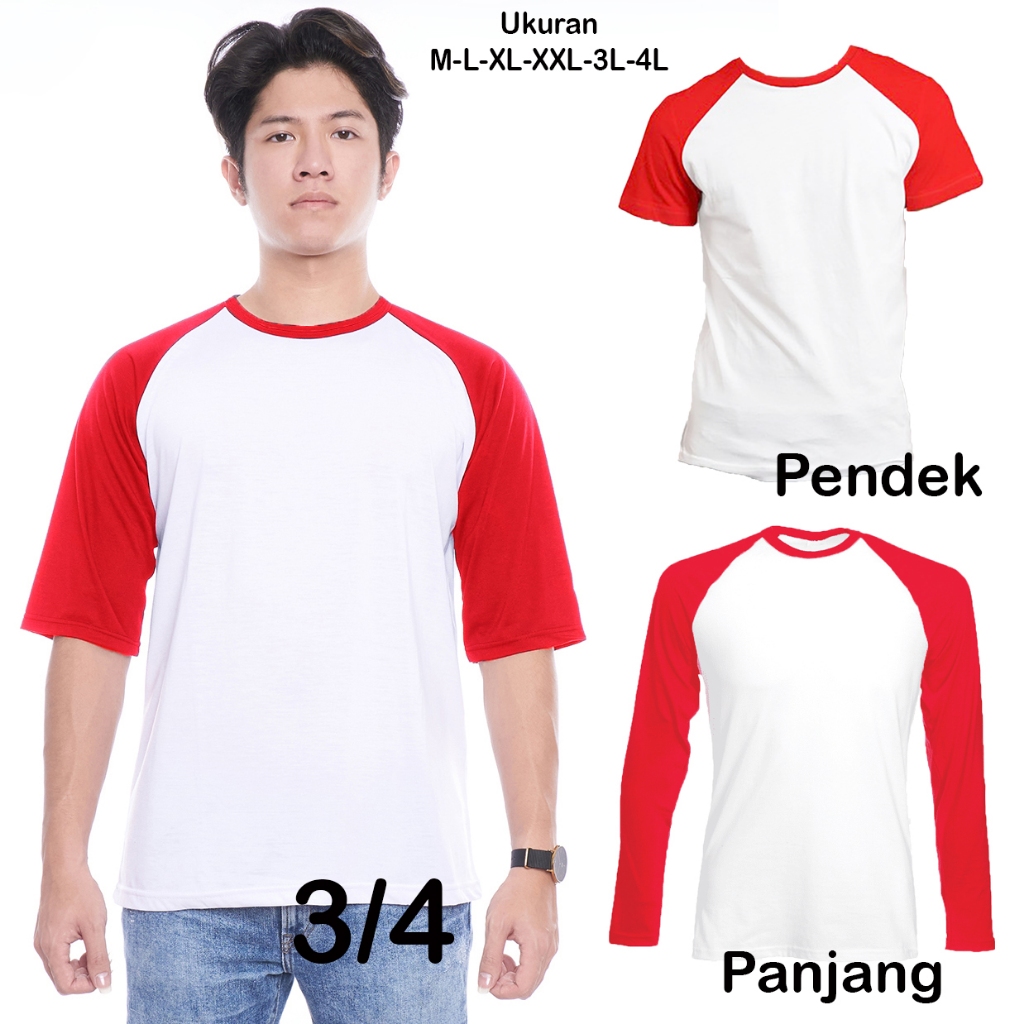 Jual Kaos Raglan Putih Merah Cabe Lengan Pendek | 3/4 | Panjang ...