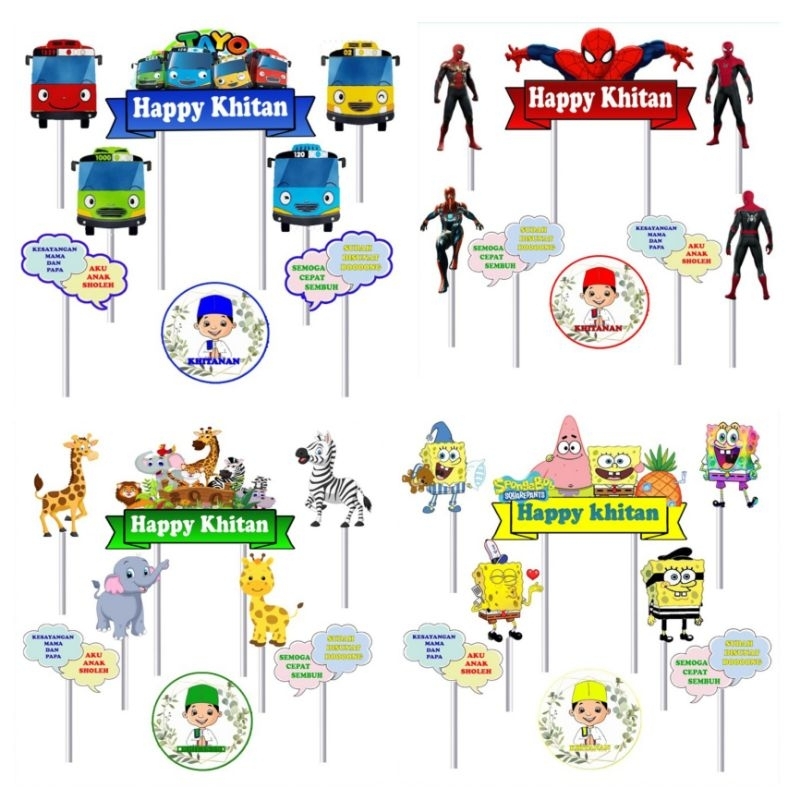 Jual topper kue khitan karakter, toppercake, hiasan kue ultah khitan ...