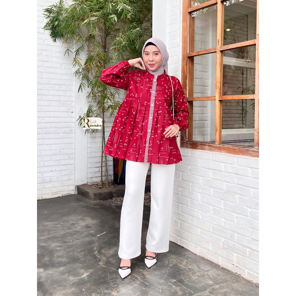 Jual Blouse Batik Sabrina Warna Merah | Shopee Indonesia