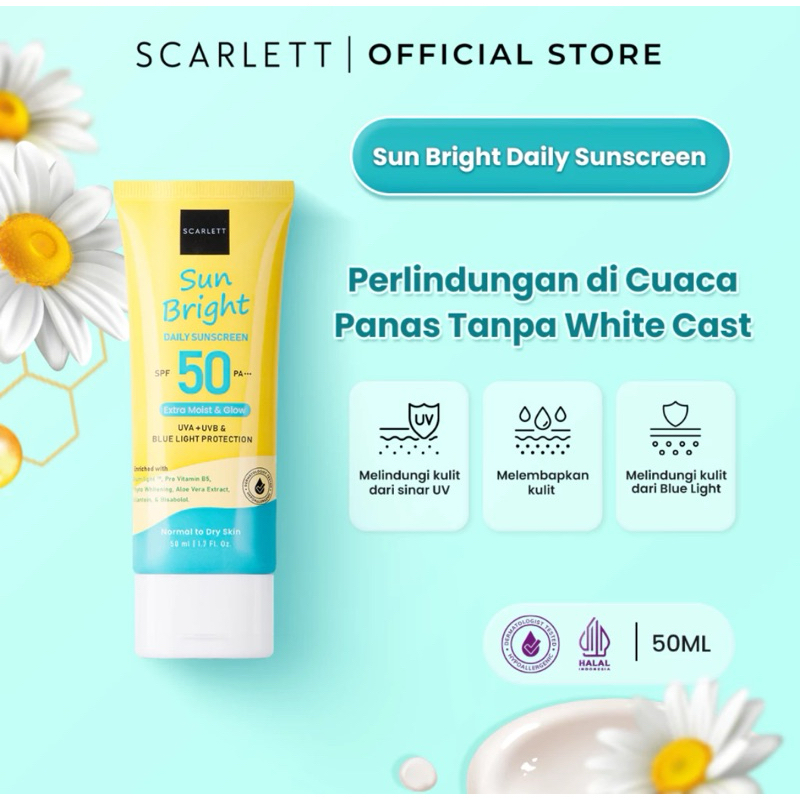 Jual SCARLETT SUN BRIGHT DAILY SUNSCREEN SPF 50 PA+++ | Shopee Indonesia