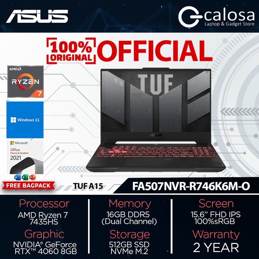 Jual Asus TUF A15 FA507NVR-R746K6M-O Ryzen 7-7435HS 16GB 512GB RTX4060 ...