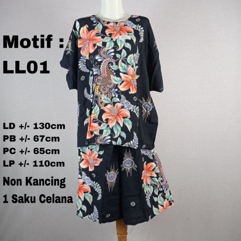 Jual Batik Kencana Ungu Setelan Jumbo MAXI LL Label Biru LD 130cm ...