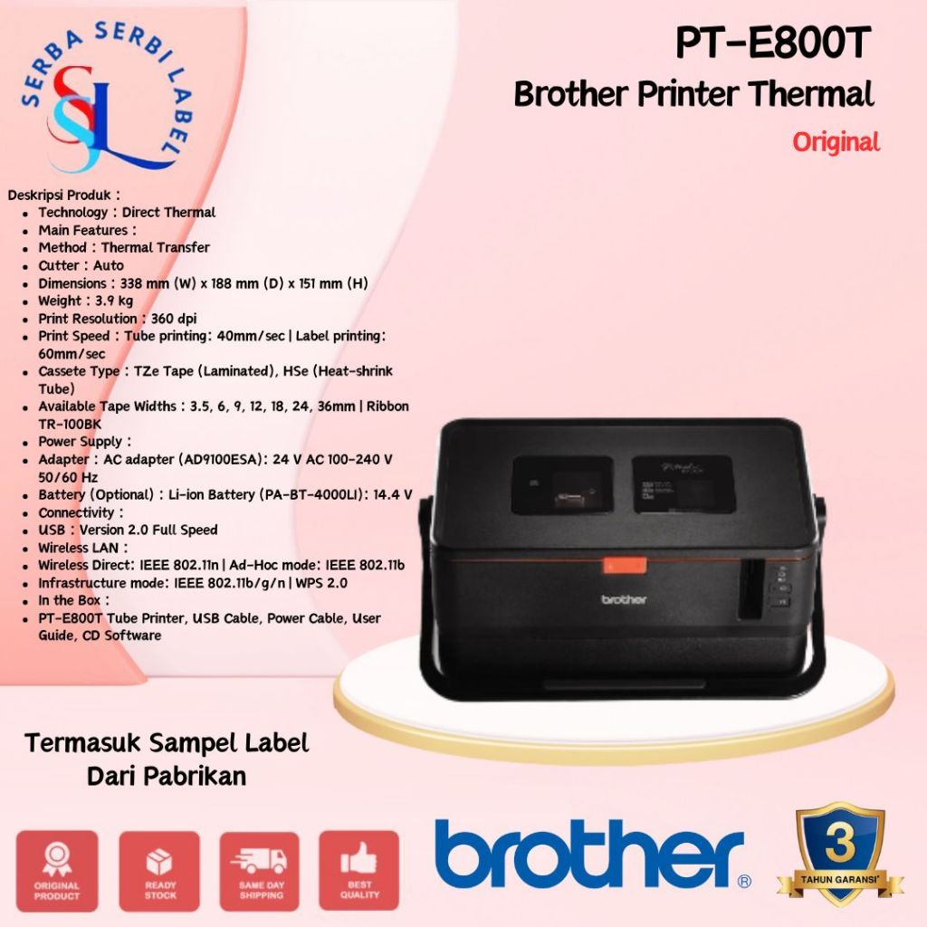 Jual BROTHER PT-E800T Label Barcode & Tube Printer Tubing E800 T ...