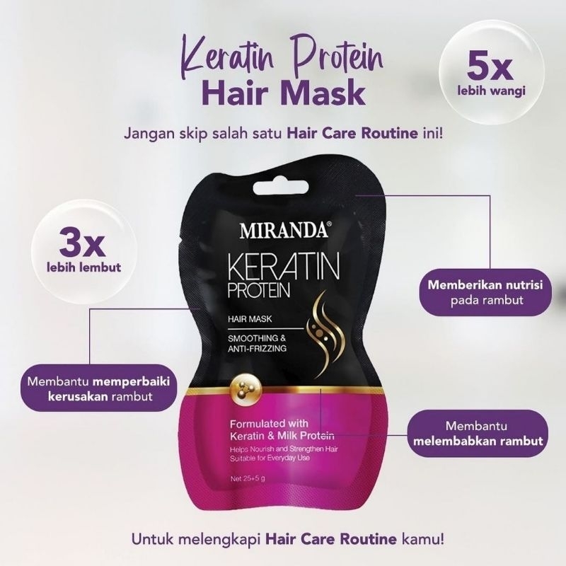 Jual MIRANDA Keratin Protein Hair Mask 30mL (NEW FORMULA) | Shopee ...