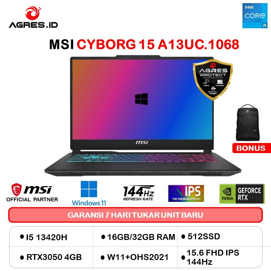 Jual MSI CYBORG 15 I5 13420H RTX3050 4GB/ 32GB 512GB W11+OHS 15.6FHD IPS 144HZ BLIT 2YR BLK ...
