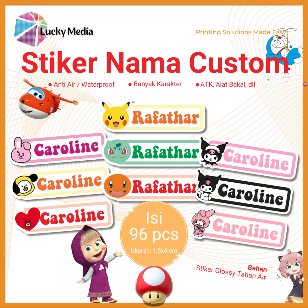 Jual Sticker Label Nama Custom 48 / 96 pcs Waterproof Tahan Air Stiker ...
