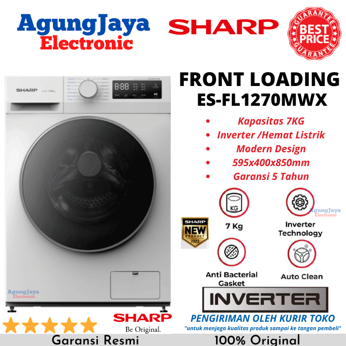 Jual MESIN CUCI FRONT LOADING SHARP ES-FL1270MWX 7 KG 1 TABUNG INVERTER ...