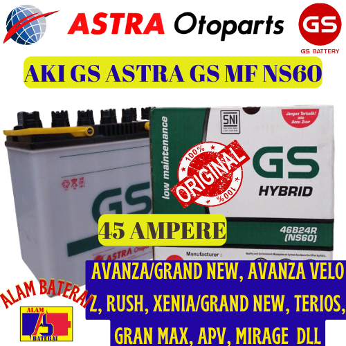 Jual Aki Mobil GS ASTRA HYBRID NS60 Aki Mobil Toyota Avanza, Rush, Daihatsu Xenia, Terios, dll ...