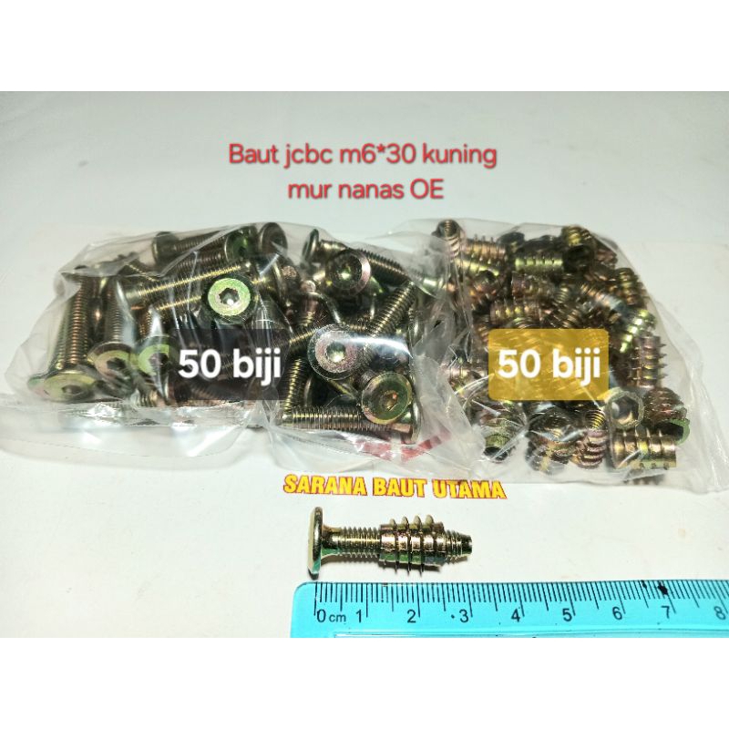 Jual 50 set Baut jcbc m6 x 30 (3 cm) kuning Mur nanas OE kunci L4 ...