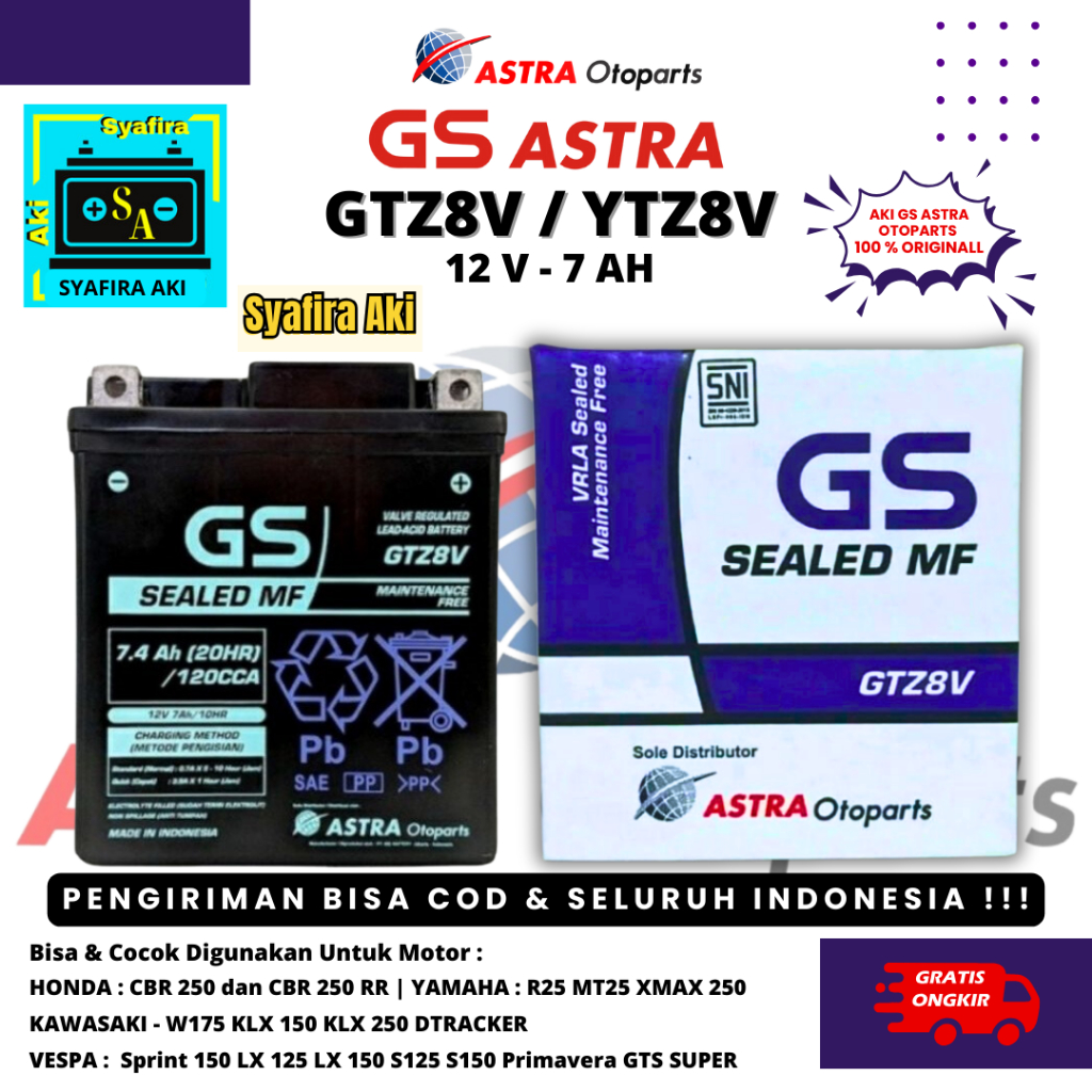 Jual AKI YAMAHA R25, MT25 GS ASTRA GTZ8V / YTZ8V MF | Shopee Indonesia