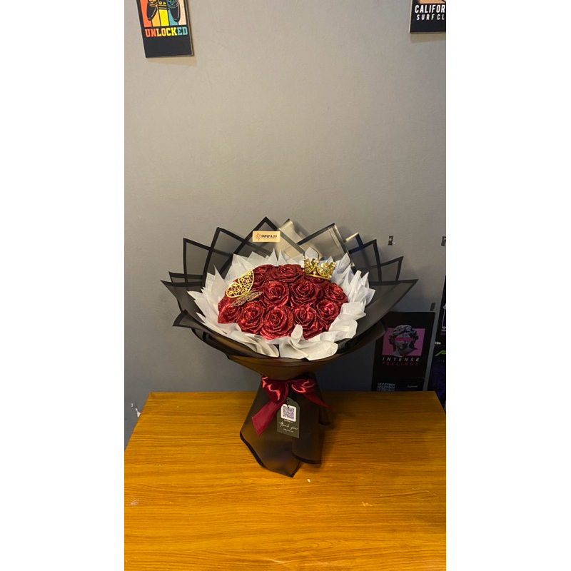 Jual buket bunga pita satin 20 tangkai + gliter dan mahkota | Shopee ...