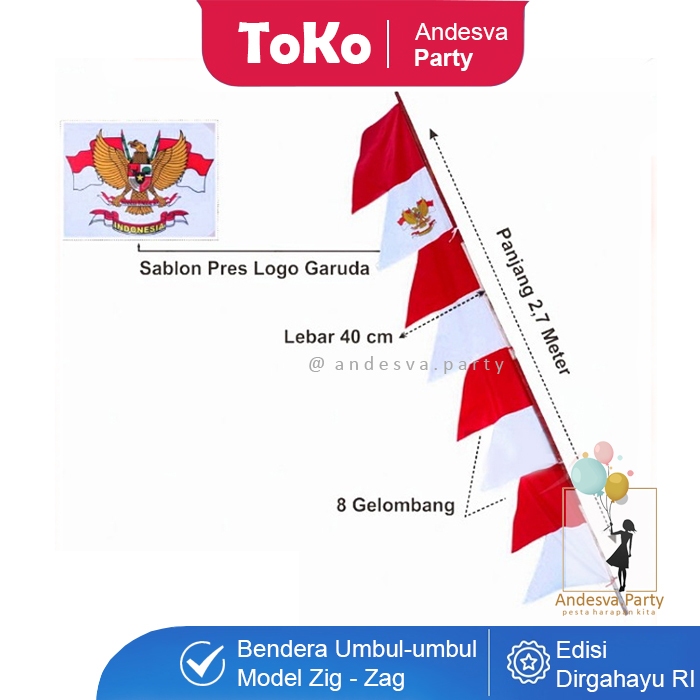 Jual Bendera zig zag Merah Putih umbul umbul / bendera HUT garuda agustus bendera umbul umbul ...