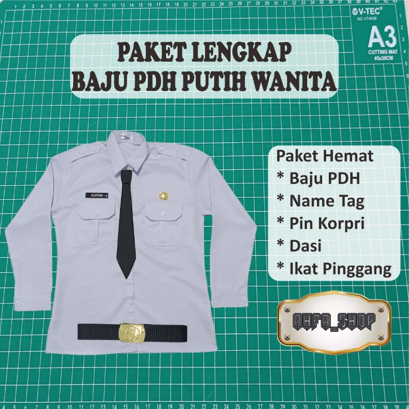 Jual Paket Lengkap Baju PDH Putih Wanita (Baju PDH Wanita, Nametag, Pin ...
