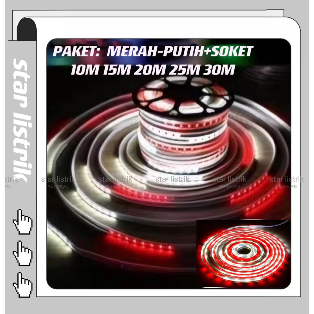 Jual PAKET LED STRIP SELANG MERAH PUTIH 3528 2835 220V + ADAPTOR 10M ...