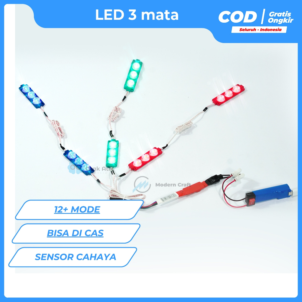 Jual Lampu layang-layangan LED 3 mata RGB modul controller 4 kaki 7 ...