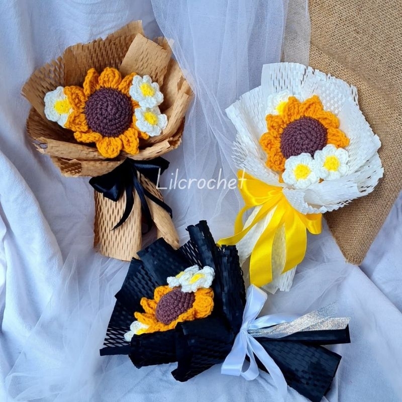 Jual Sunflower and Daisy Small Crochet Bouquet buket bunga matahari dan ...