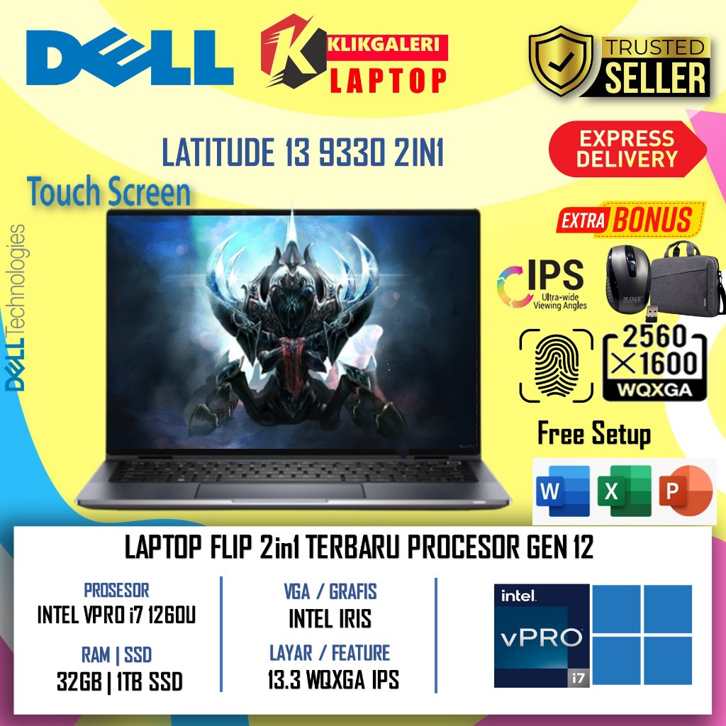 Jual Laptop Gaming Slim DELL LATITUDE 2IN1 Intel Vpro i7 1260U 32GB RAM ...