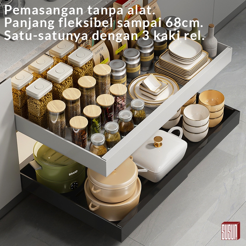 Jual Rak Laci Tarik Serbaguna Fleksibel Dapur Piring Mangkok Bumbu ...