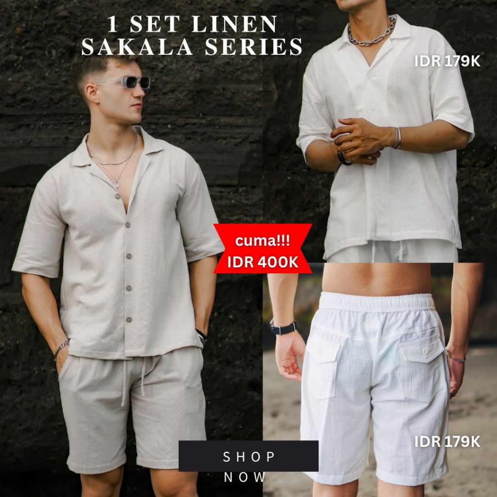 Jual BEACHWELL PAKET SATU SET CELANA PENDEK & BAJU KEMEJA LINEN PREMIUM ...