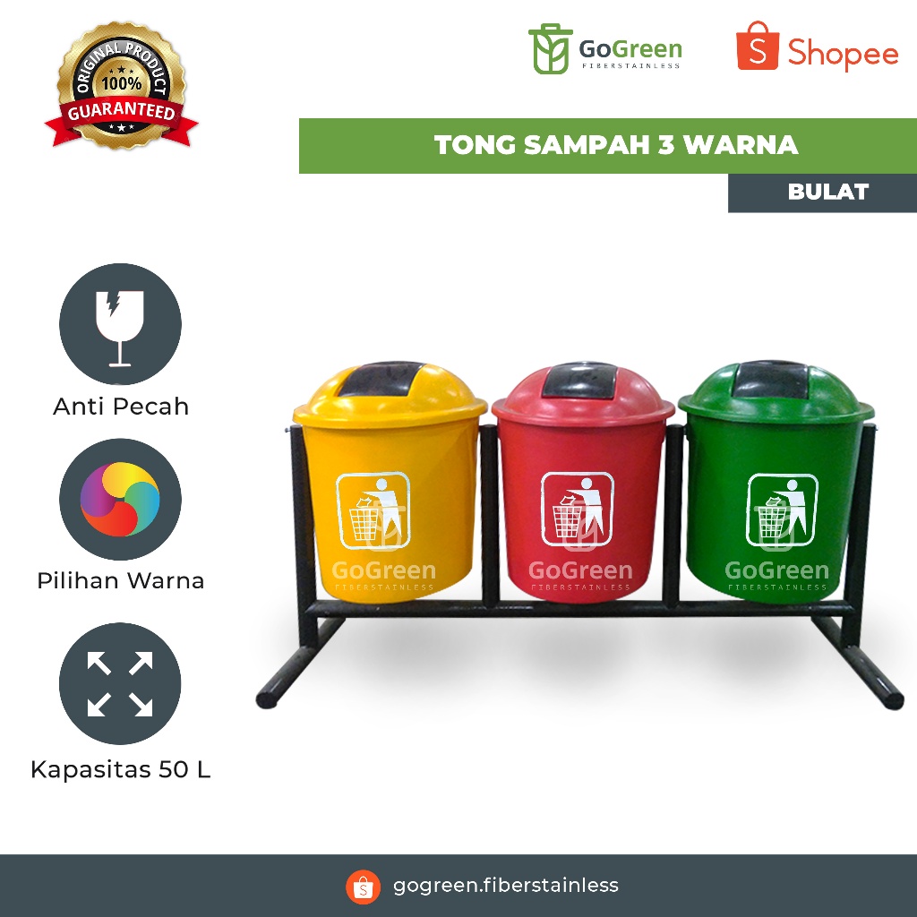 Jual Tong sampah 3 warna kapsitas 50 liter | Shopee Indonesia