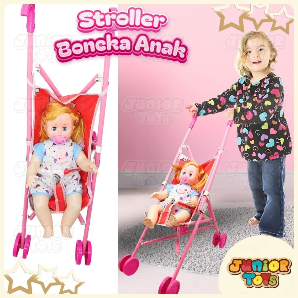 Jual Mainan Anak Perempuan Stroller Boneka Nangis Mama Papa Dorongan ...