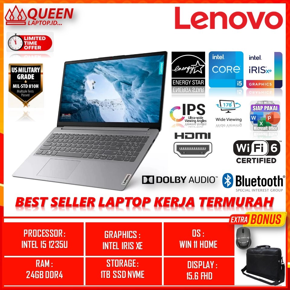 Jual LAPTOP DESAIN LENOVO IDEAPAD SLIM 1i 15 INTEL I5 1235U RAM 24GB 1TB SSD 15.6 FHD WIN11 ...