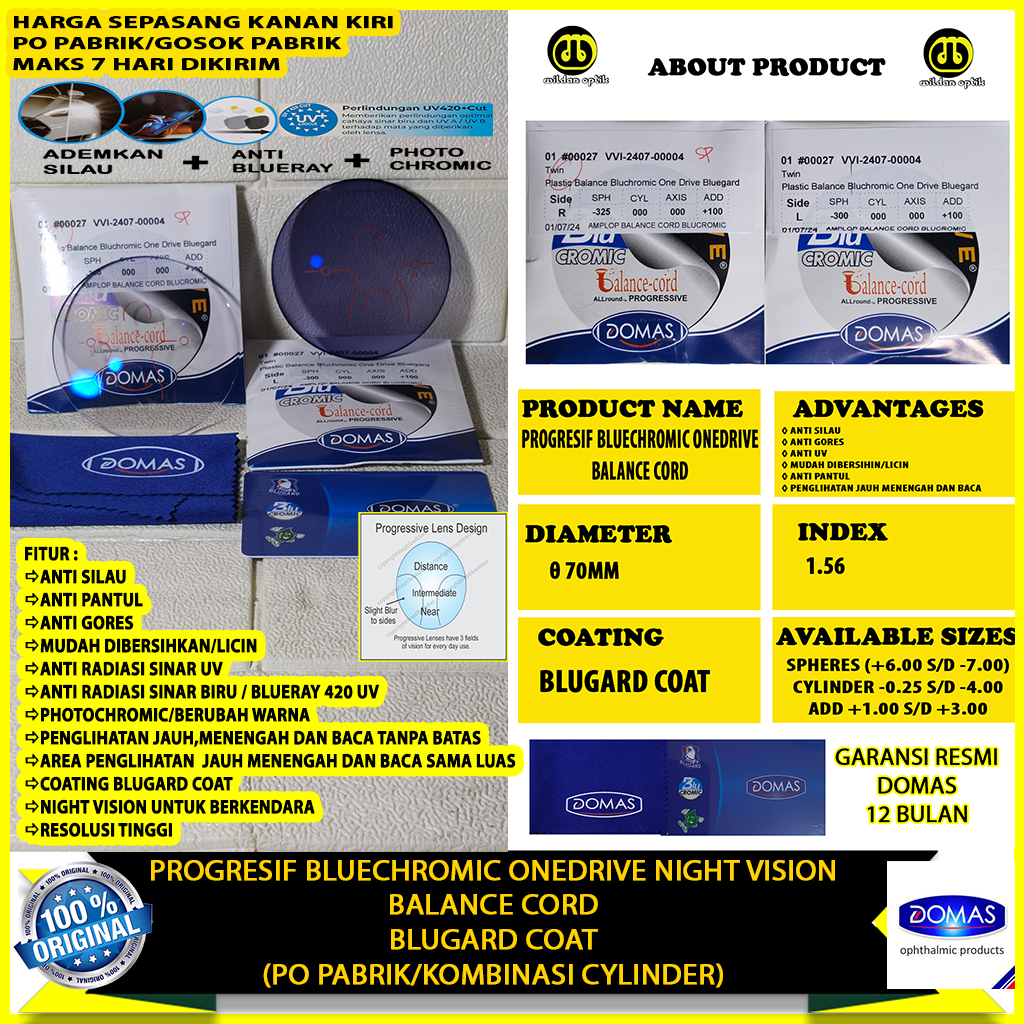 Jual LENSA PROGRESIF BALANCE CORD DOMAS BLUECHROMIC ONEDRIVE NIGHT ...