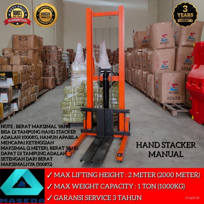 Jual Hand Stacker Hand Lift Hand Forklift Pallet Manual 1 Ton x 2 meter ...