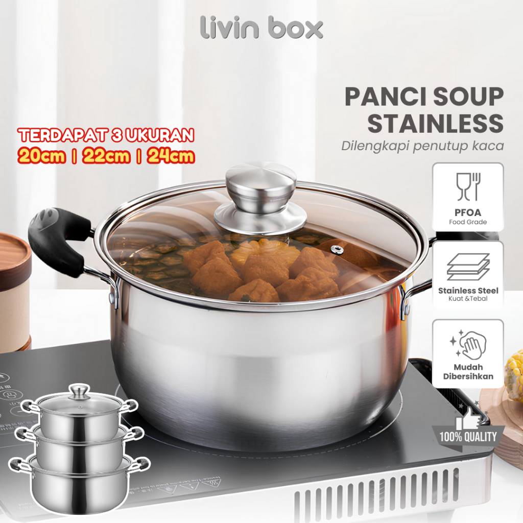 Jual LIVINBOX Panci Sop Stainless Soup Pot Panci Sup 20cm 22cm 24cm ...