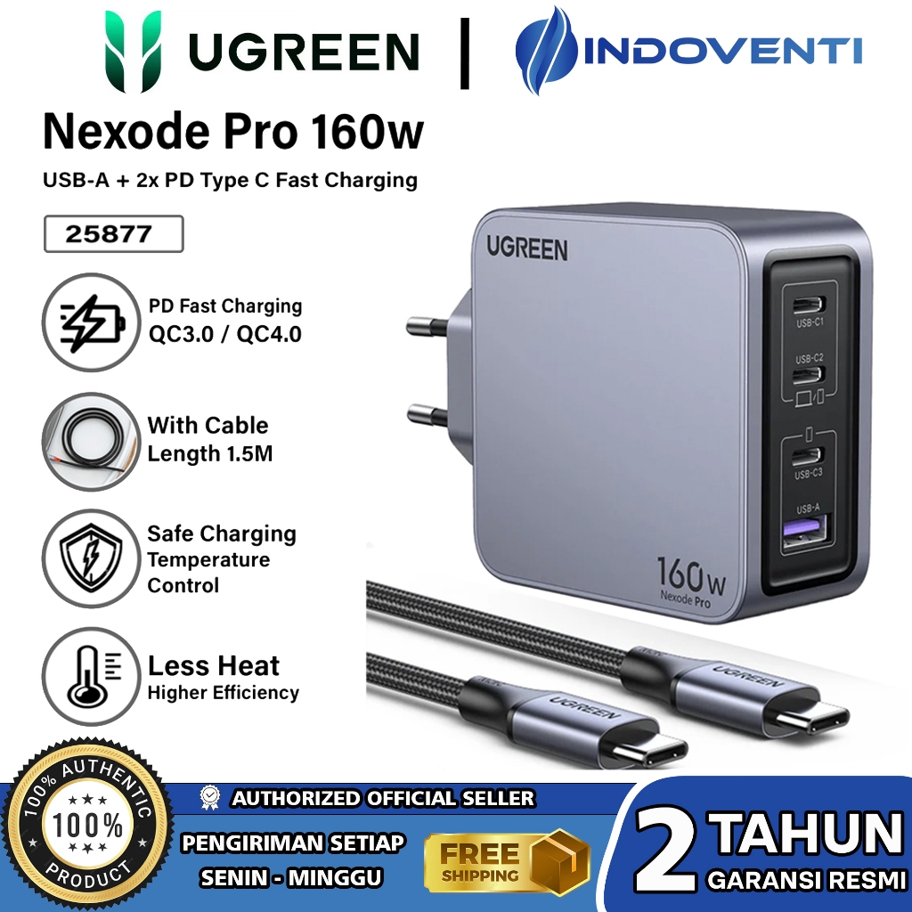 Jual UGREEN Wall Charger 65W 100W 160W Nexode Pro GaN 4-Port PD Fast Charger Macbook Pro iPad ...