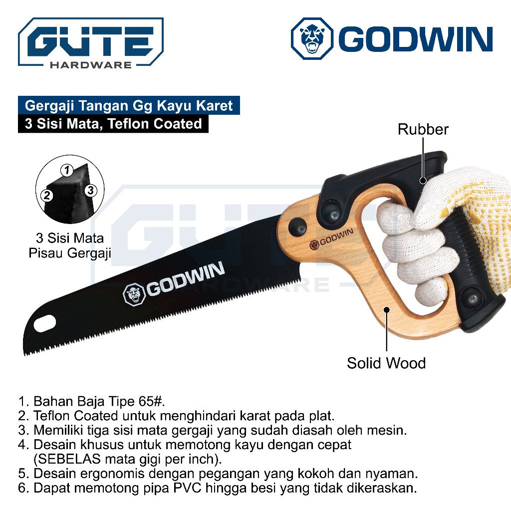 Jual GUTE GODWIN Gergaji Tangan 3 Mata Premium GG Kayu Karet Gorok Kayu ...