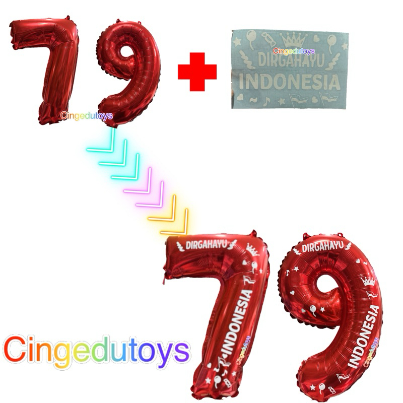 Jual Paket set angka jumbo 79 + stiker 20x 30 dirgahayu indonesia hut ...