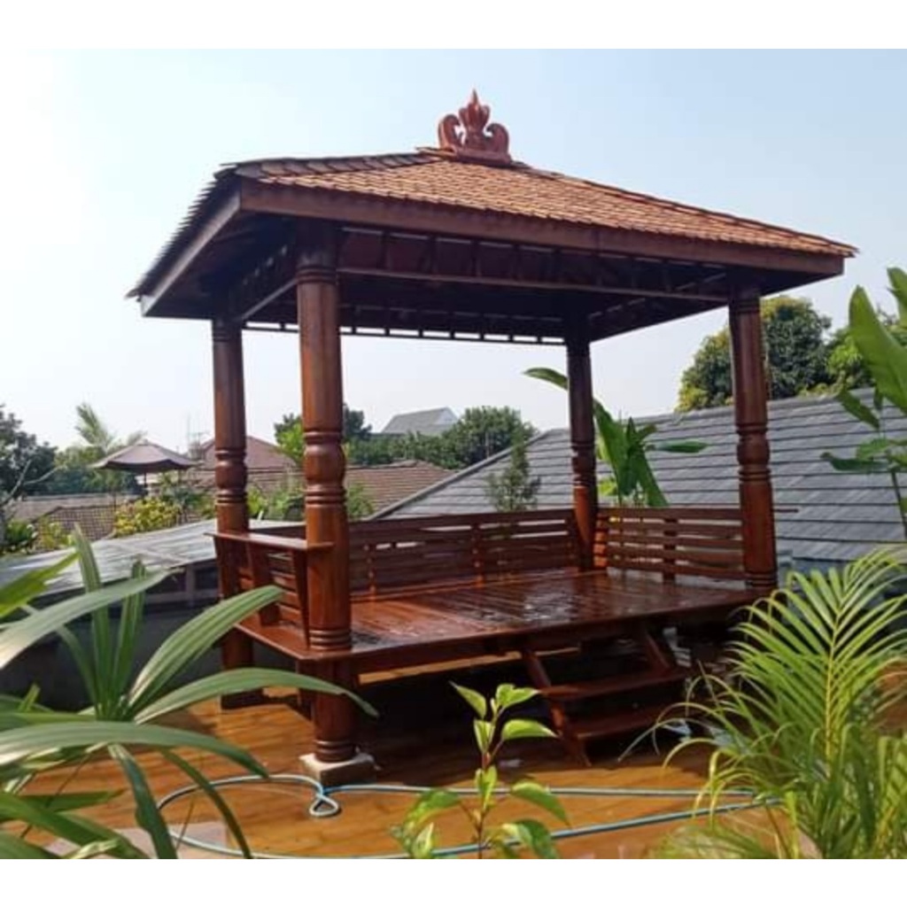 Jual Gazebo Rooftop Kayu Kelapa Ukuran 3x2 Meter Atap Model Kerucut ...